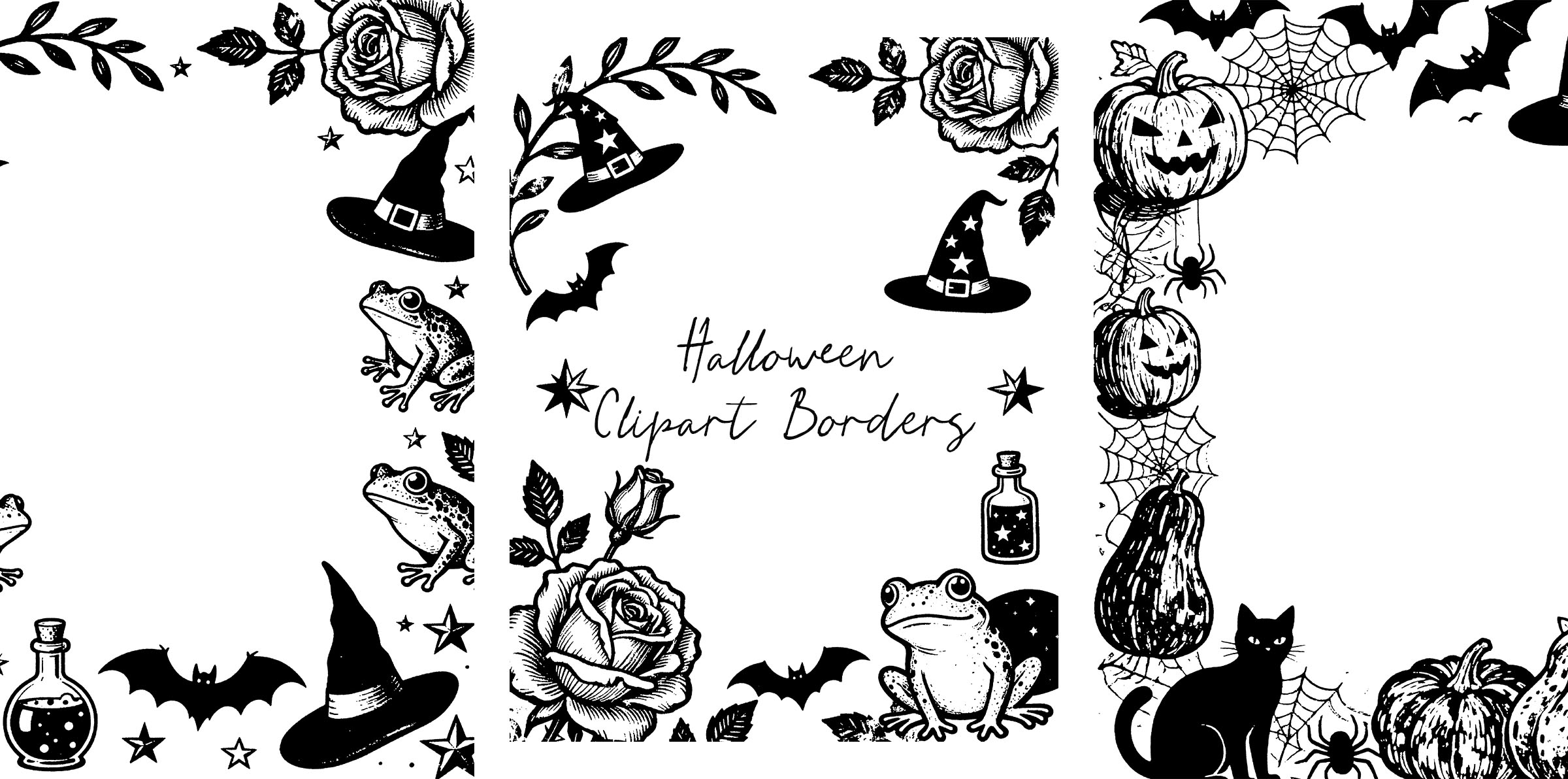 Free Download: Line Art Halloween Styled PNG Borders Or Frames - HG Designs
